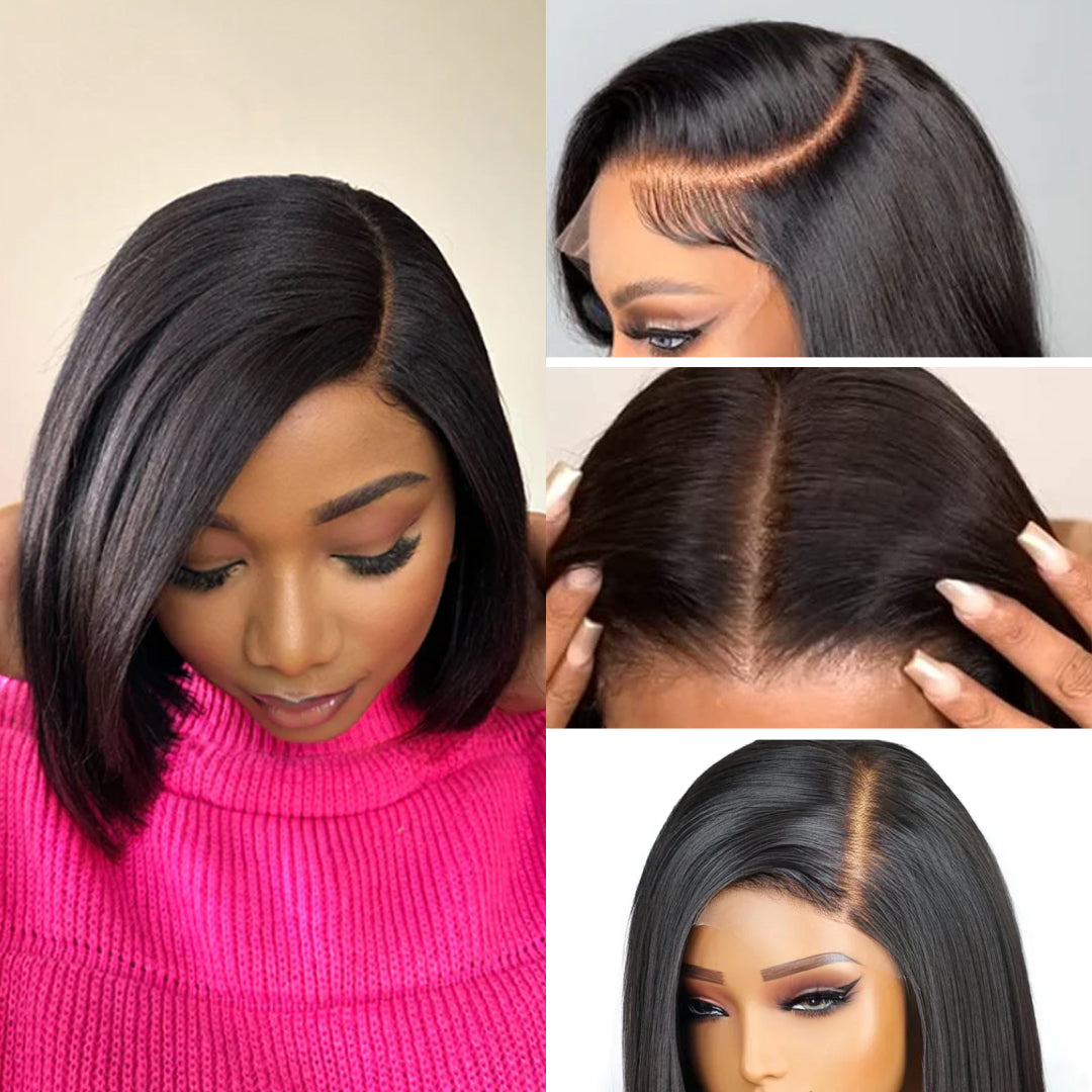 Pre cut Lace Wear and Go Glueless Wig Human Hair Pre Plucked Short Bob ...